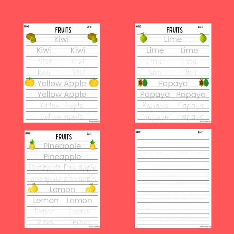 Tracing Printable - Learn to Write Fruits Vegetables - Preschool ...