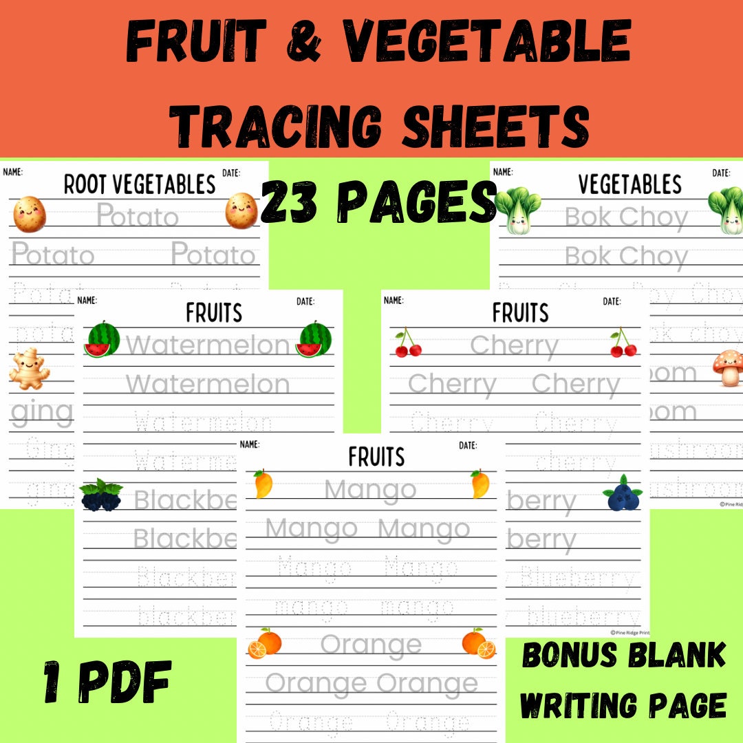 Tracing Printable - Learn to Write Fruits Vegetables - Preschool ...