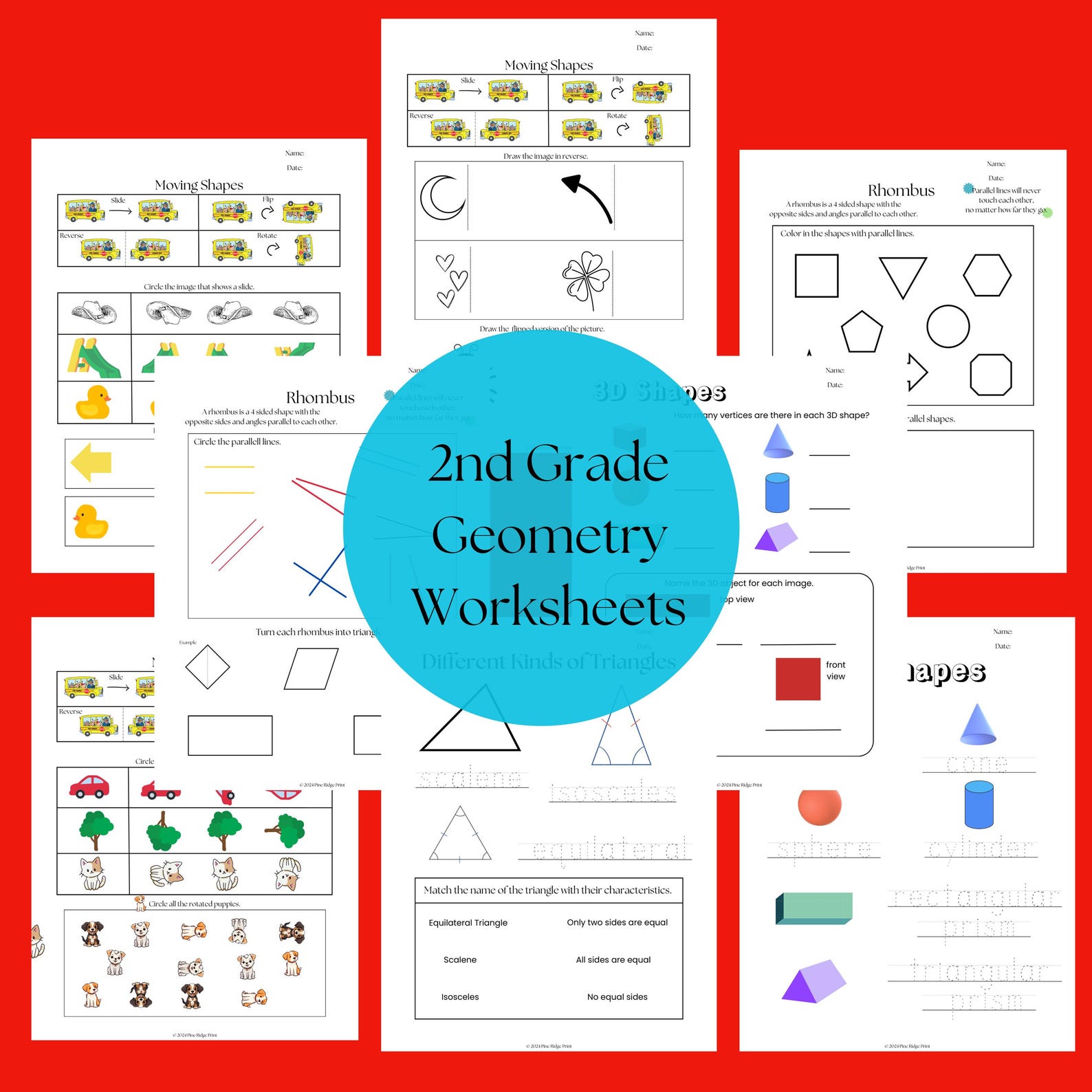 2nd Grade Geometry Worksheets: Shape Movement & 3D Shapes (digital ...