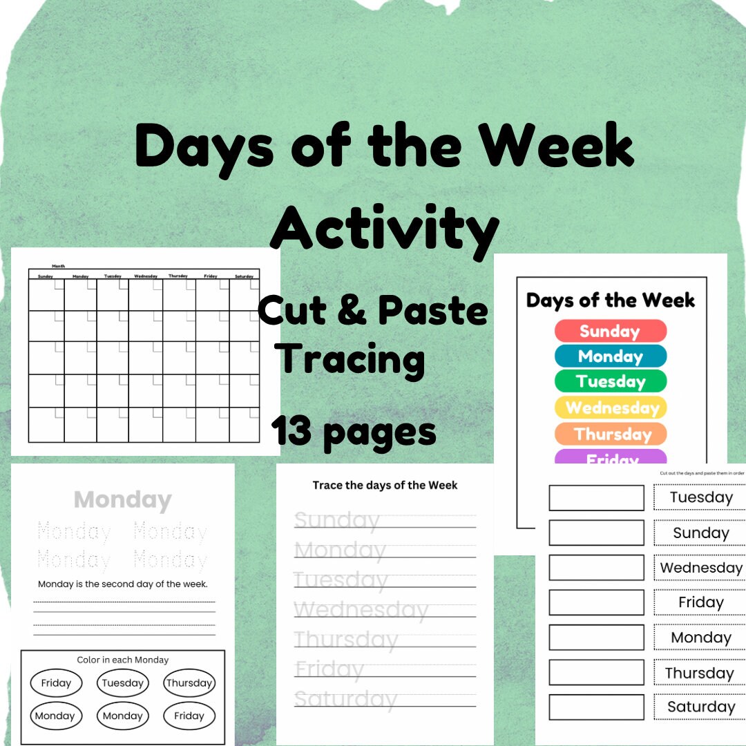 Days of the Week Worksheet: Tracing, Cut & Paste Activity (PDF) - Etsy