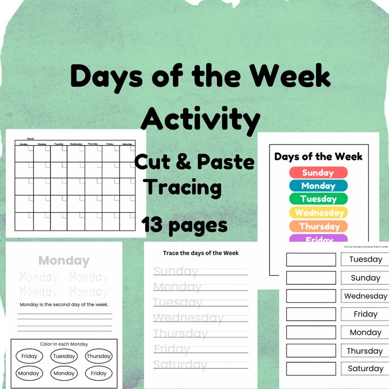Days of the Week Worksheet: Tracing, Cut & Paste Activity (PDF) - Etsy