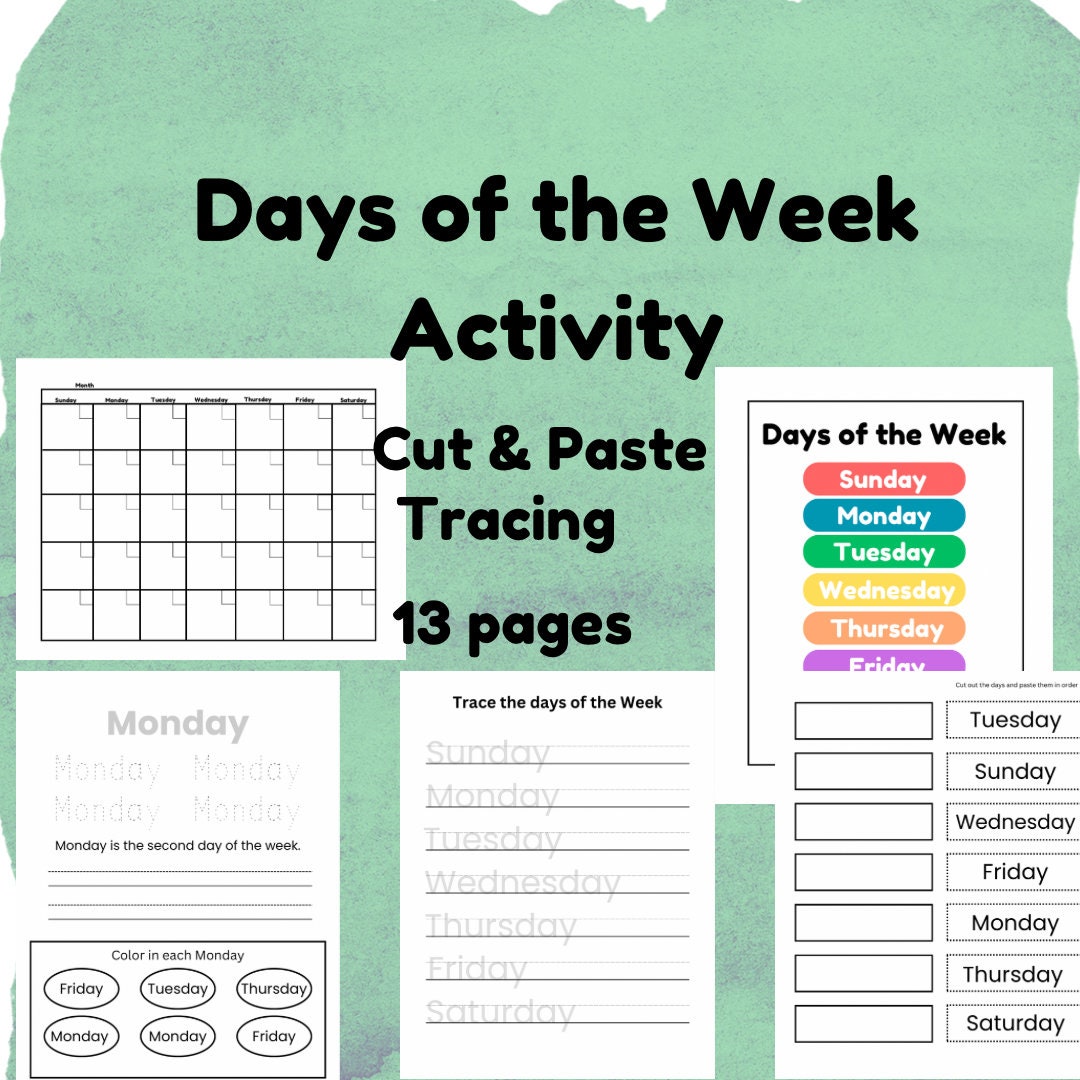 Days of the Week Worksheet: Tracing, Cut & Paste Activity (PDF) - Etsy