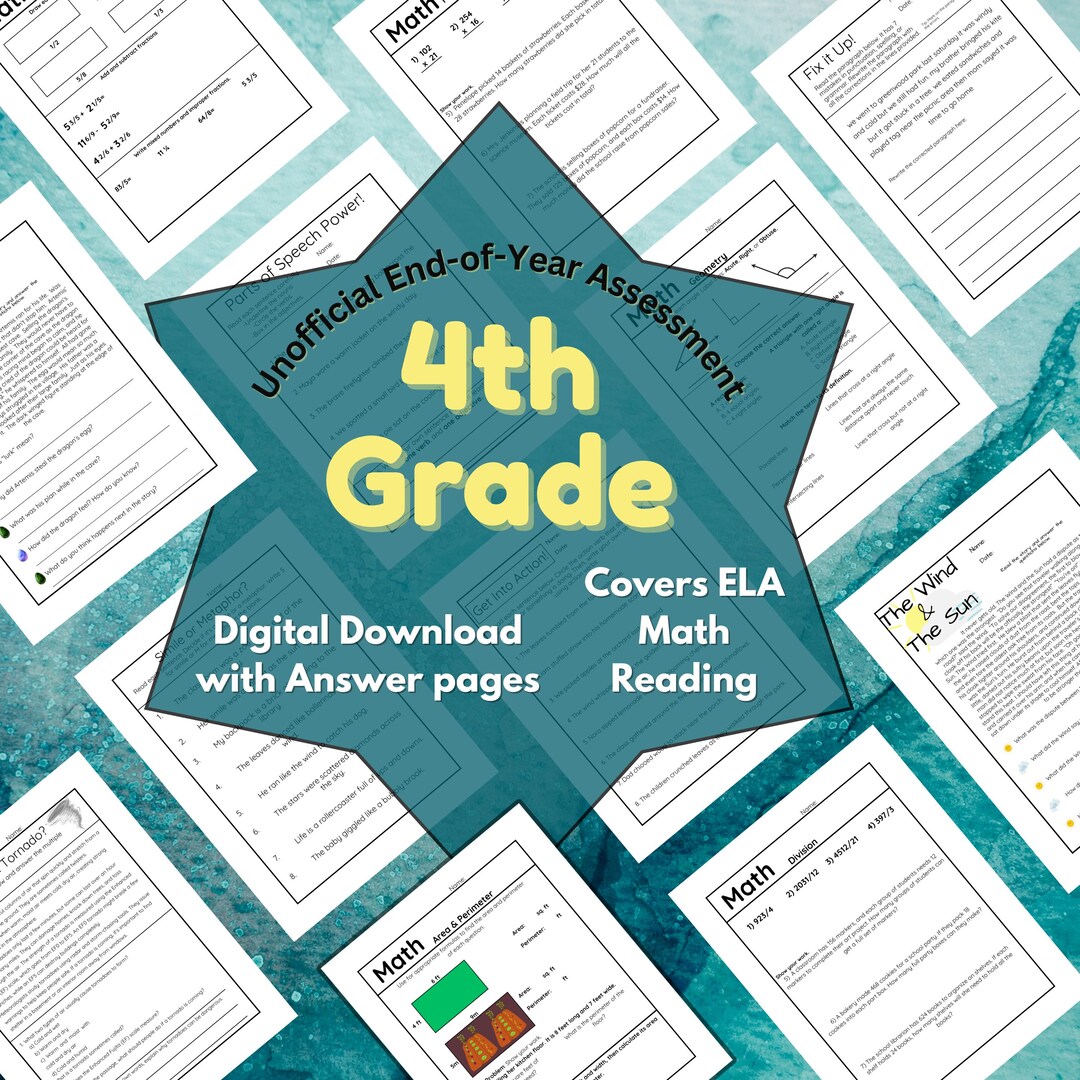 4th Grade End of Year Assessment – 13 Worksheets With Answer Key ...