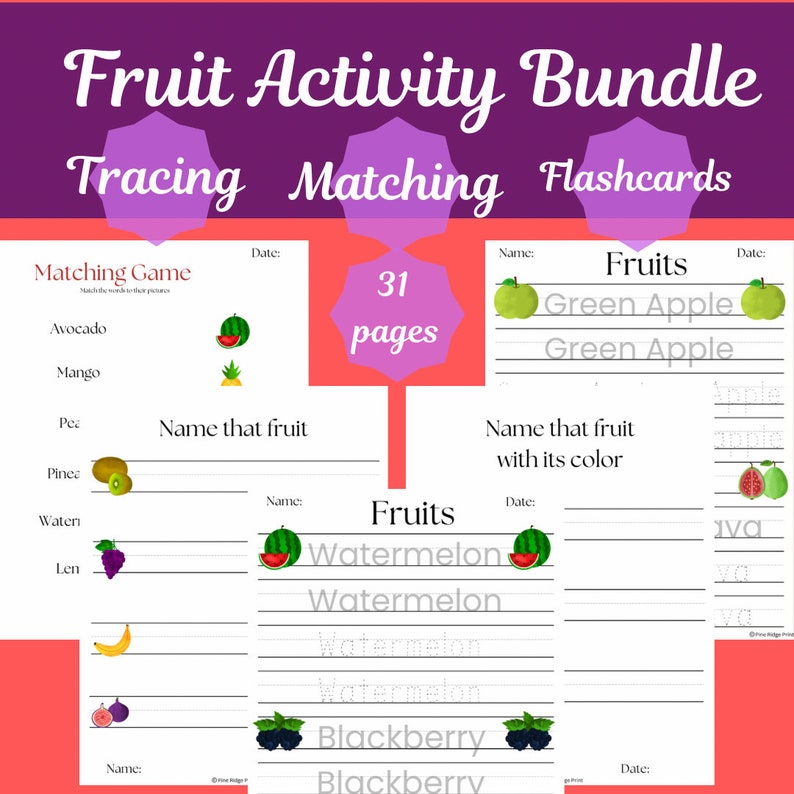 Fruit Spelling Activity Pack: Homeschool Learning (digital Download) - Etsy