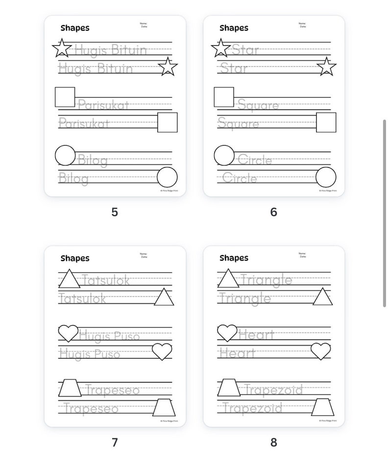 Tagalog Filipino English Learning Shapes Digital Workbook - Tracing ...