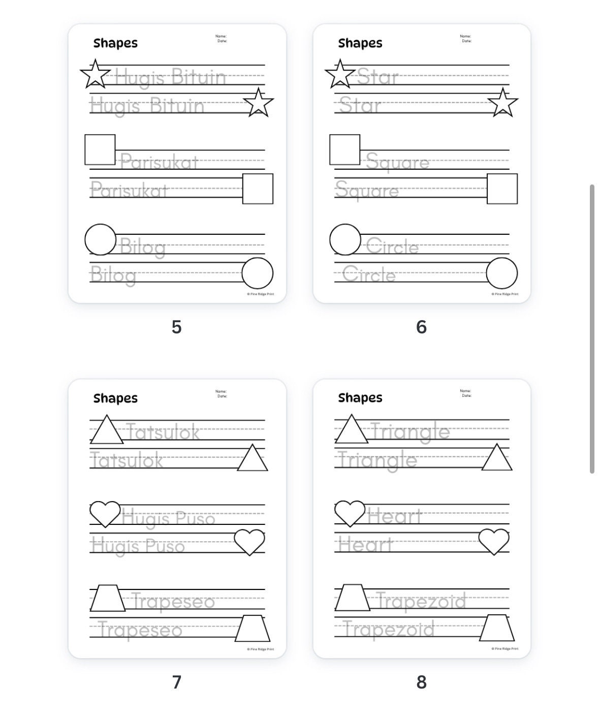 Tagalog Filipino English Learning Shapes Digital Workbook - Tracing ...