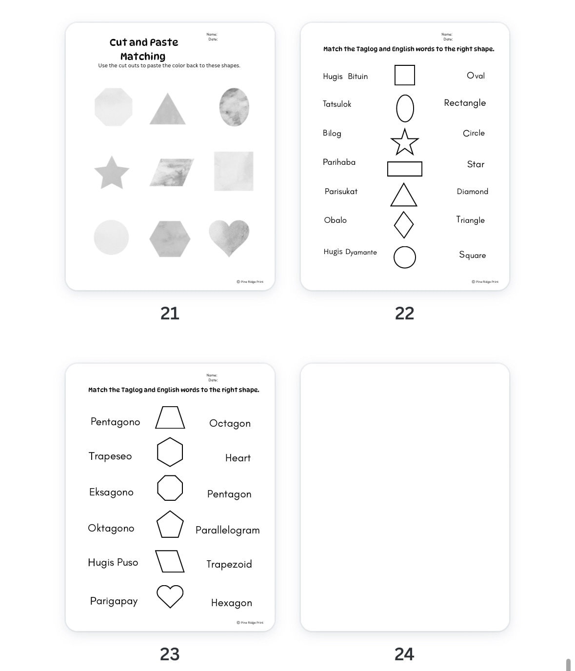 Tagalog Filipino English Learning Shapes Digital Workbook - Tracing ...