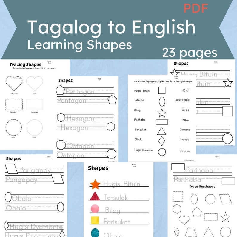 Tagalog Filipino English Learning Shapes Digital Workbook - Tracing ...