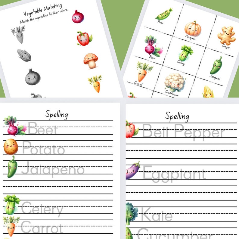 Kindergarten 1st Grade Spelling Activity Worksheets - Vegetables ...