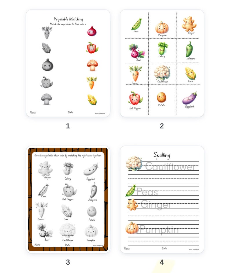 Kindergarten 1st Grade Spelling Activity Worksheets - Vegetables ...