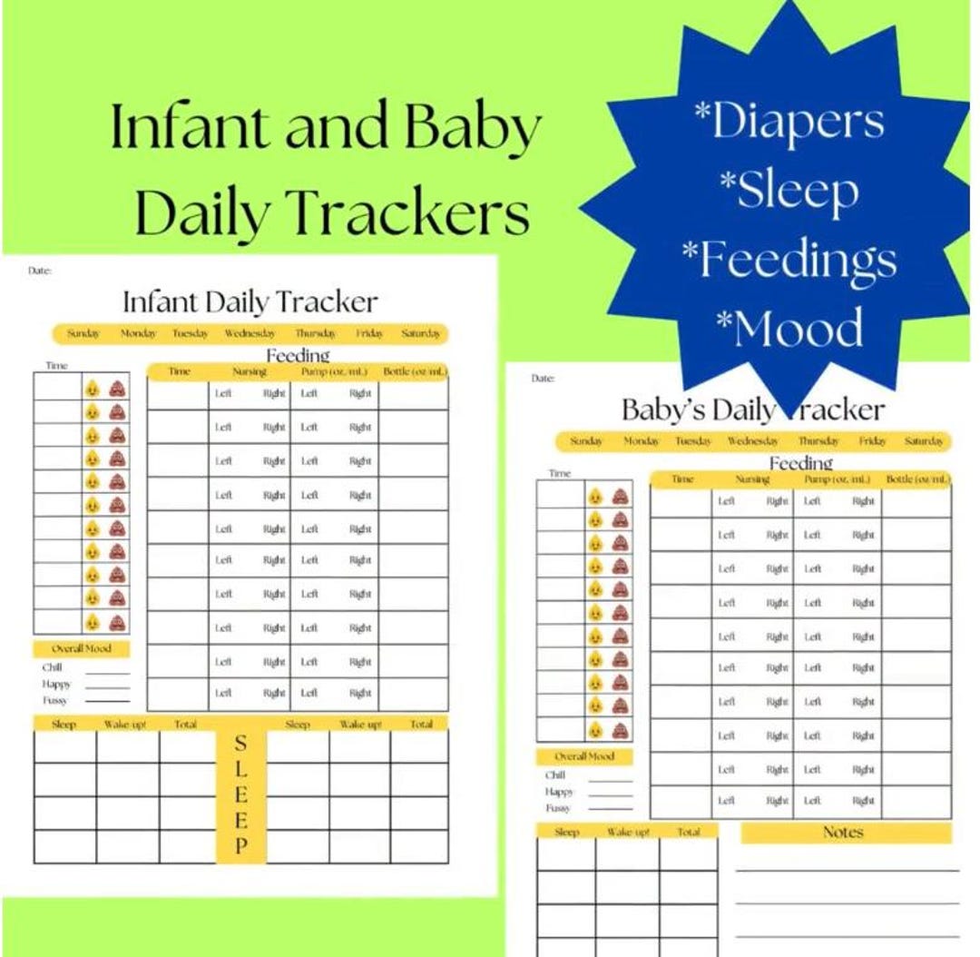 Infant & Baby Daily Tracker: Sleep, Feedings, Mood (PDF File) - Etsy
