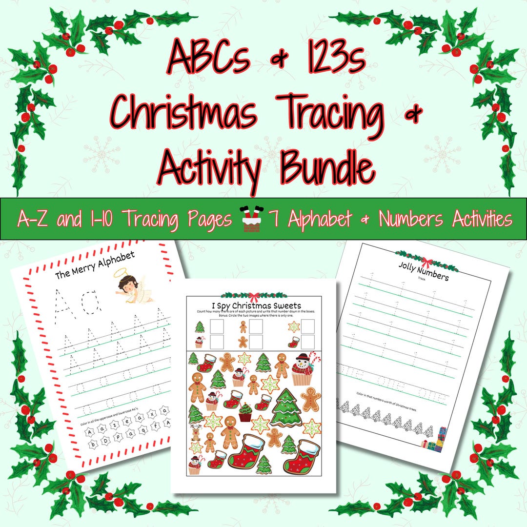 Alphabet Number Tracing & Activity Christmas Worksheets | 2 Files | Pre ...