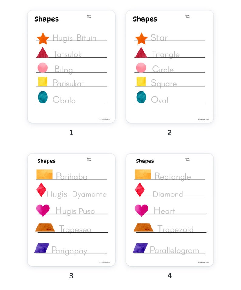 Tagalog Filipino English Learning Shapes Digital Workbook - Tracing ...
