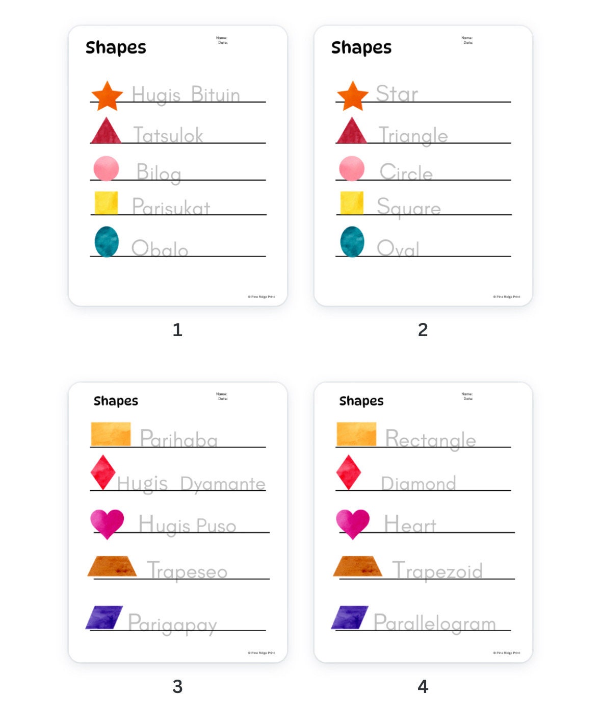 Tagalog Filipino English Learning Shapes Digital Workbook - Tracing ...