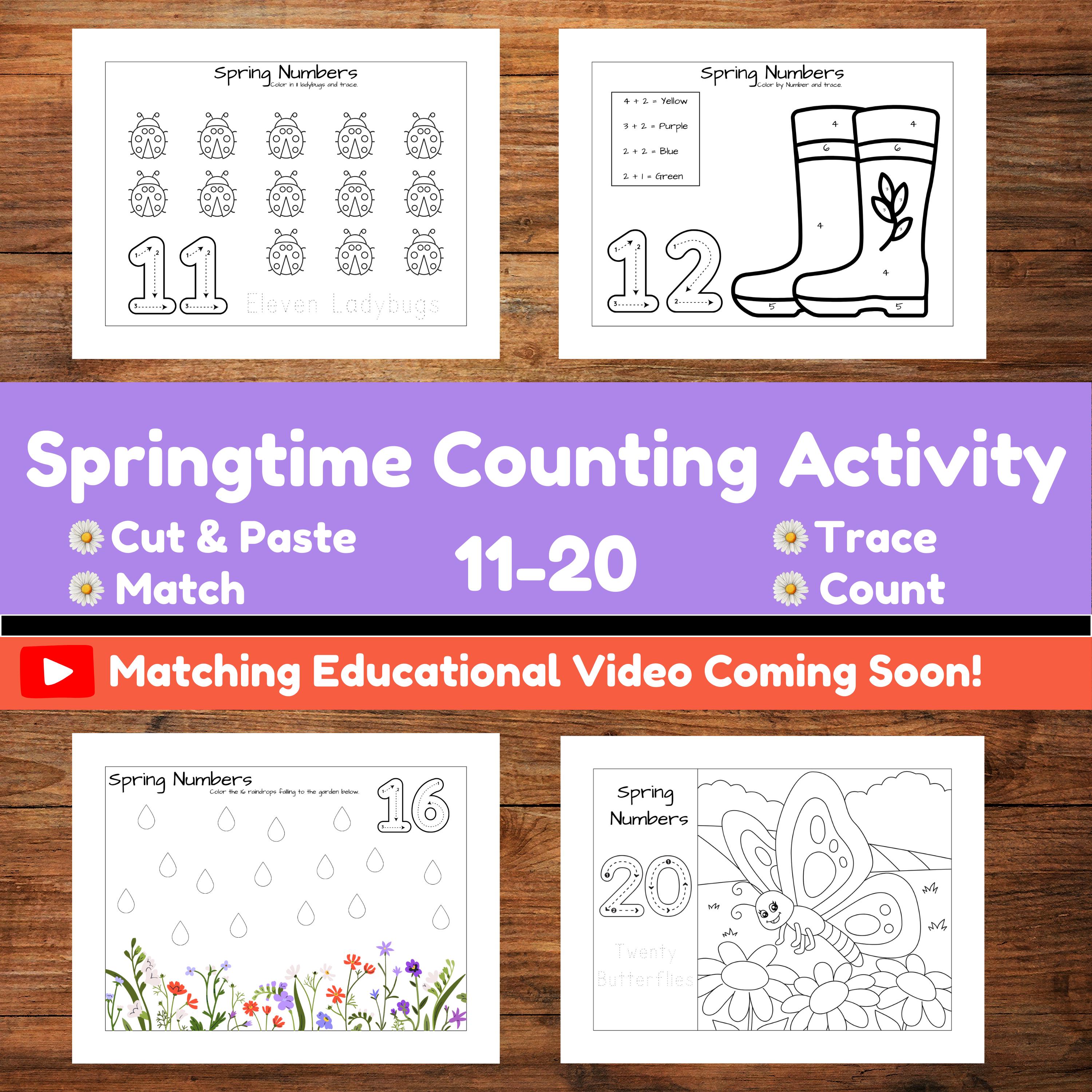 Spring Counting Numbers 11–20 Printable | Preschool Math Activity | Cut ...