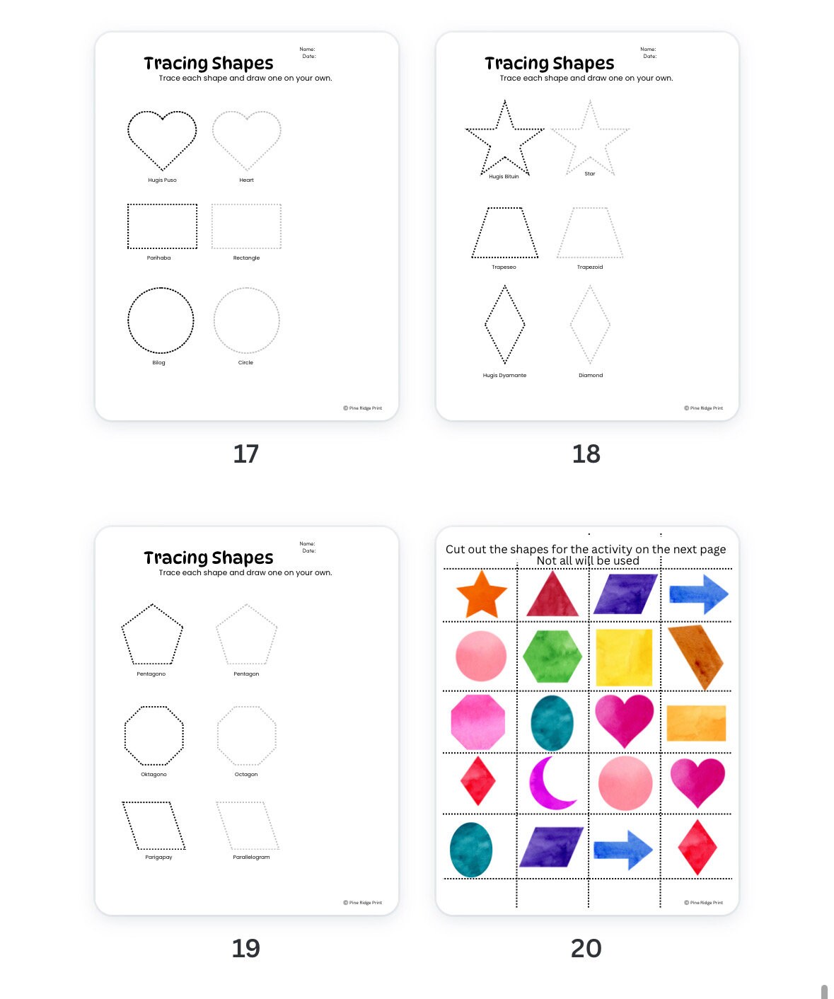 Tagalog Filipino English Learning Shapes Digital Workbook - Tracing ...