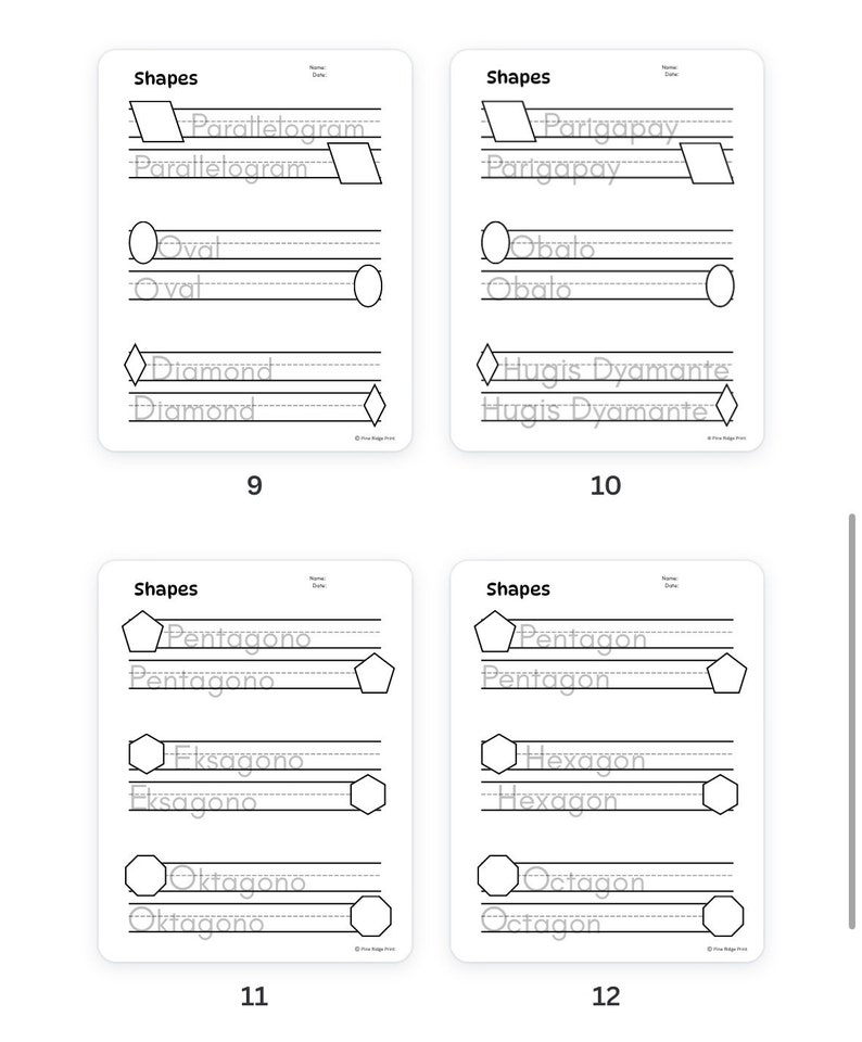 Tagalog Filipino English Learning Shapes Digital Workbook - Tracing ...