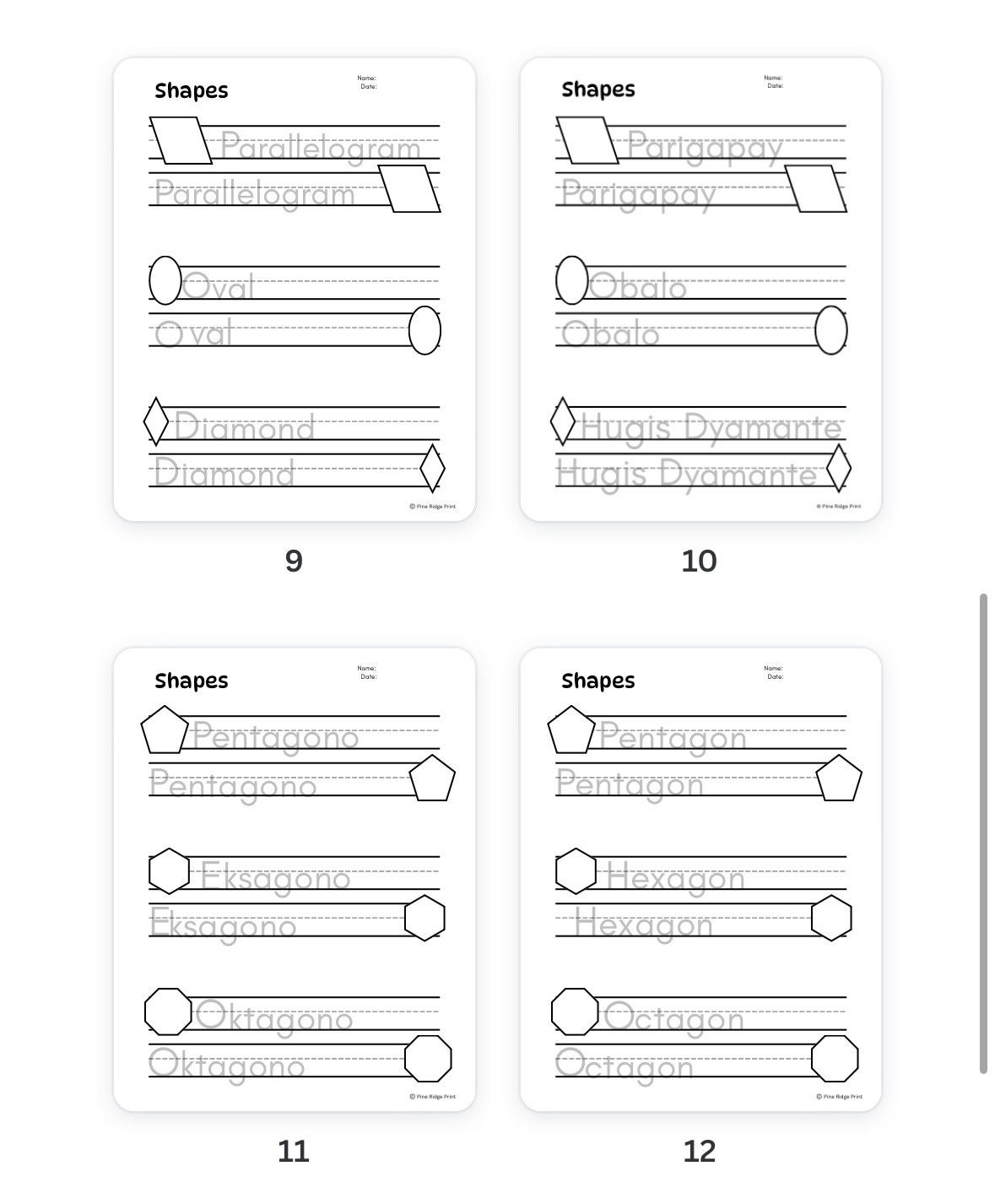 Tagalog Filipino English Learning Shapes Digital Workbook - Tracing ...
