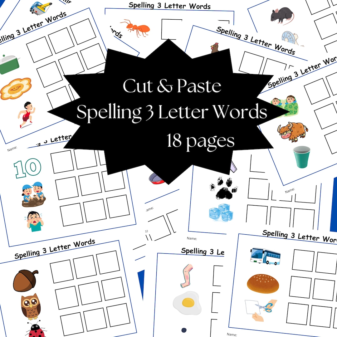 Cut and Paste Prek-kindergarten Spelling 3 Letter Words Worksheets ...