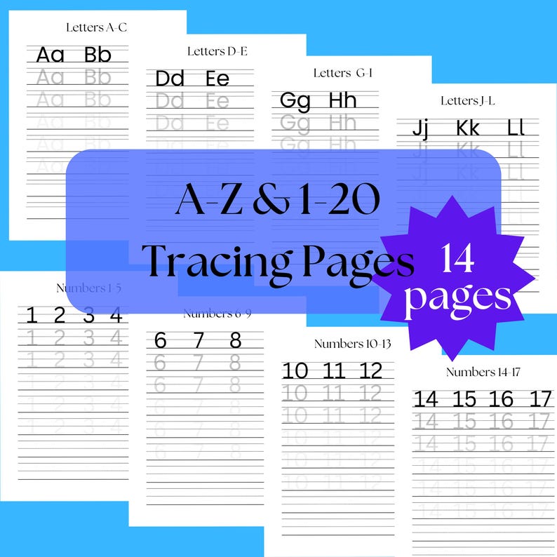 Alphabet & Numbers Tracing Worksheets - A-Z and 1-20 - Practice ...