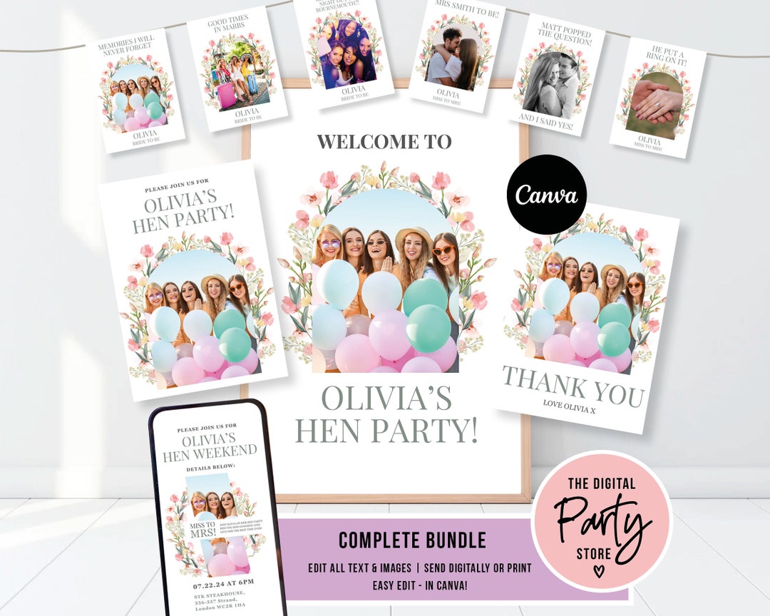 Minimalist Hen Party Bundle, Wildflower Hen Party Sign, Boho Hen Party ...