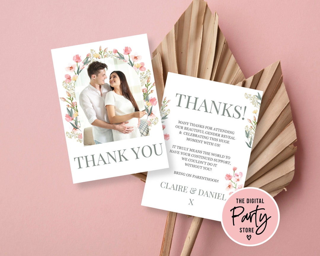 Gender Reveal Thank You Card, Wildflower Thank You Card, Gender Reveal ...
