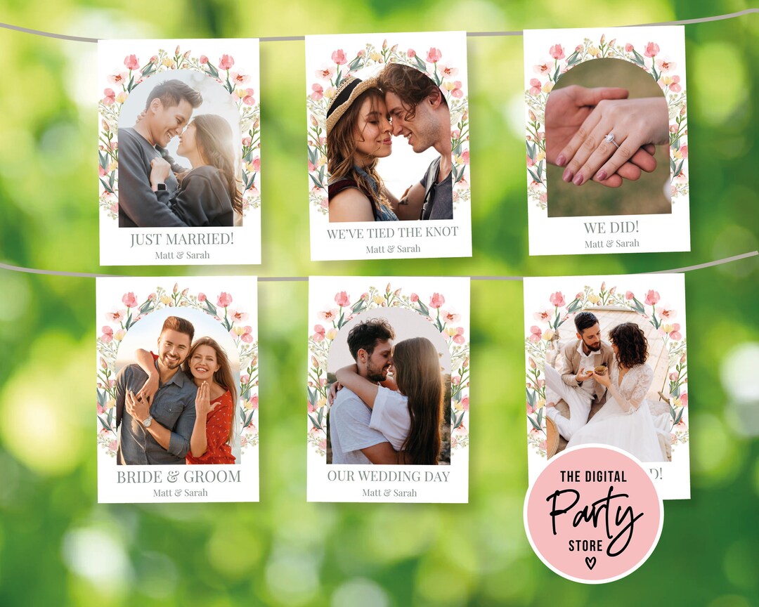 Minimalist Wedding Photo Banner, Wildflower Wedding Reception Banner ...