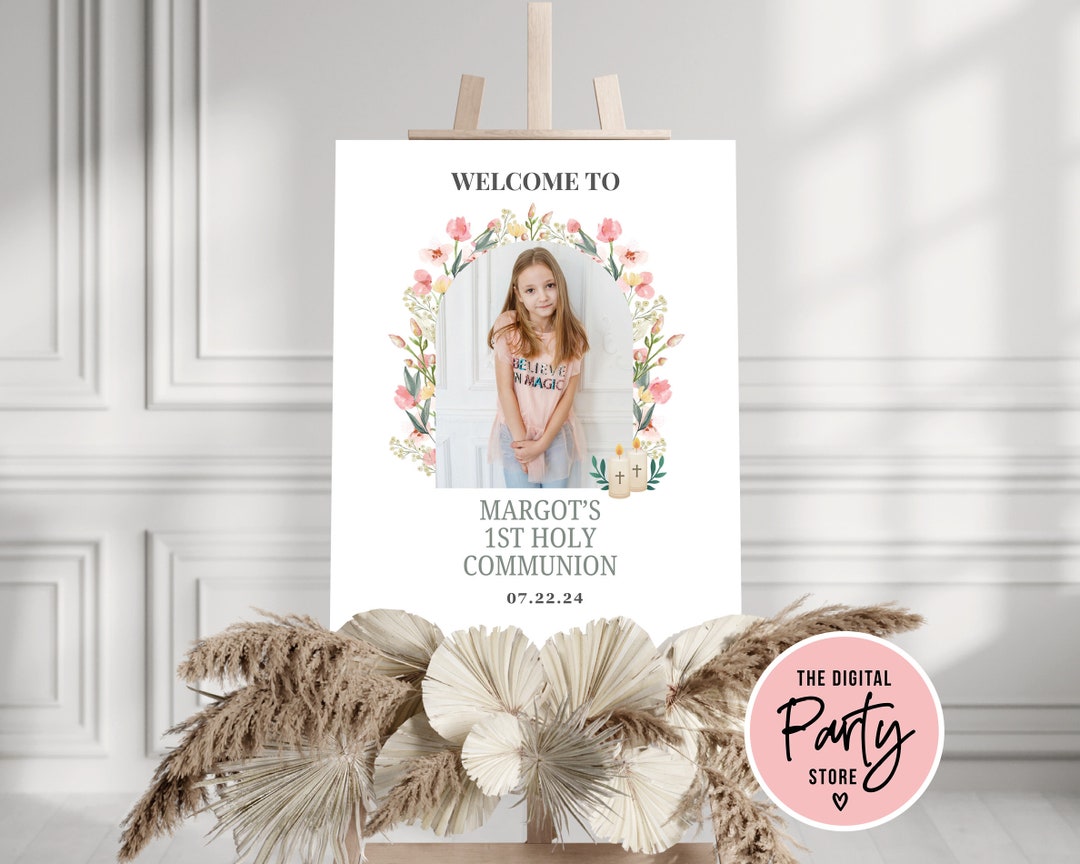 Pink First Holy Communion Welcome Sign, First Holy Communion ...