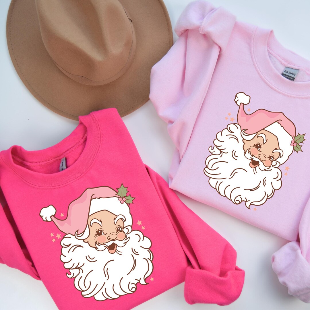 Pink Santa Retro Christmas T-shirts Sweatshirts for Women Pink ...