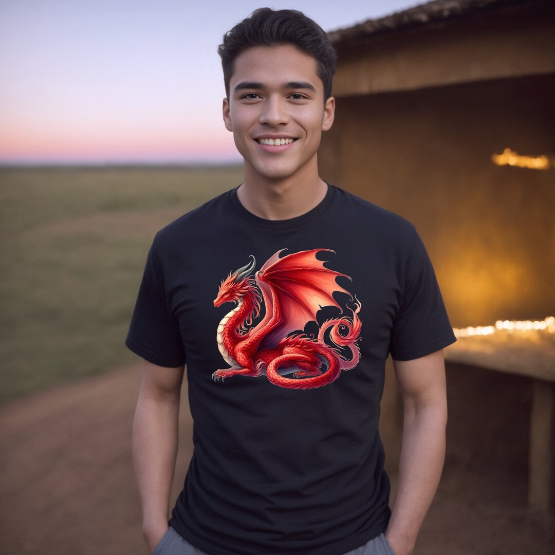 Acuarela Carmesí Dragón Rojo Camiseta Dragón Artístico Diseño Fantasía