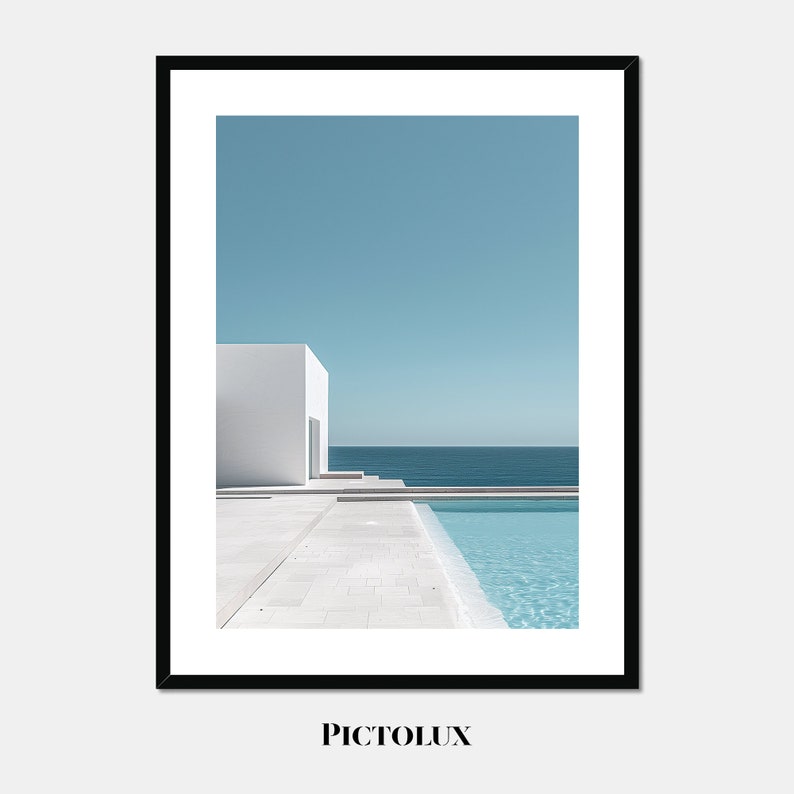 Modern Architectural Ocean View Print, Seaside Minimalism III, Blue and ...