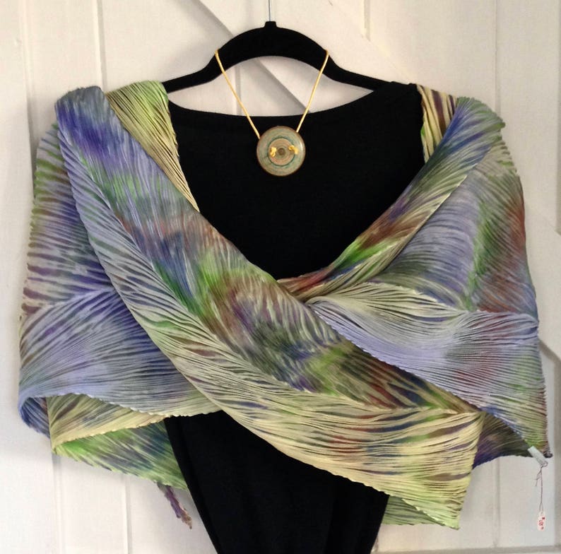 Clouds Arashi Shibori Hand Dyed & Hand Pleated Silk Shawl/scarf, Apple ...