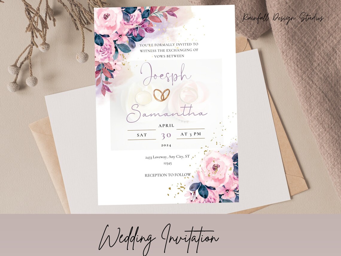 Spring Flower Wedding Invitation Template Bundle, Invitation Template ...