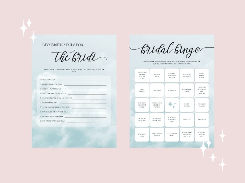 On Cloud Nine Bridal Shower Game Bundle | Printable Games | Aesthetic ...