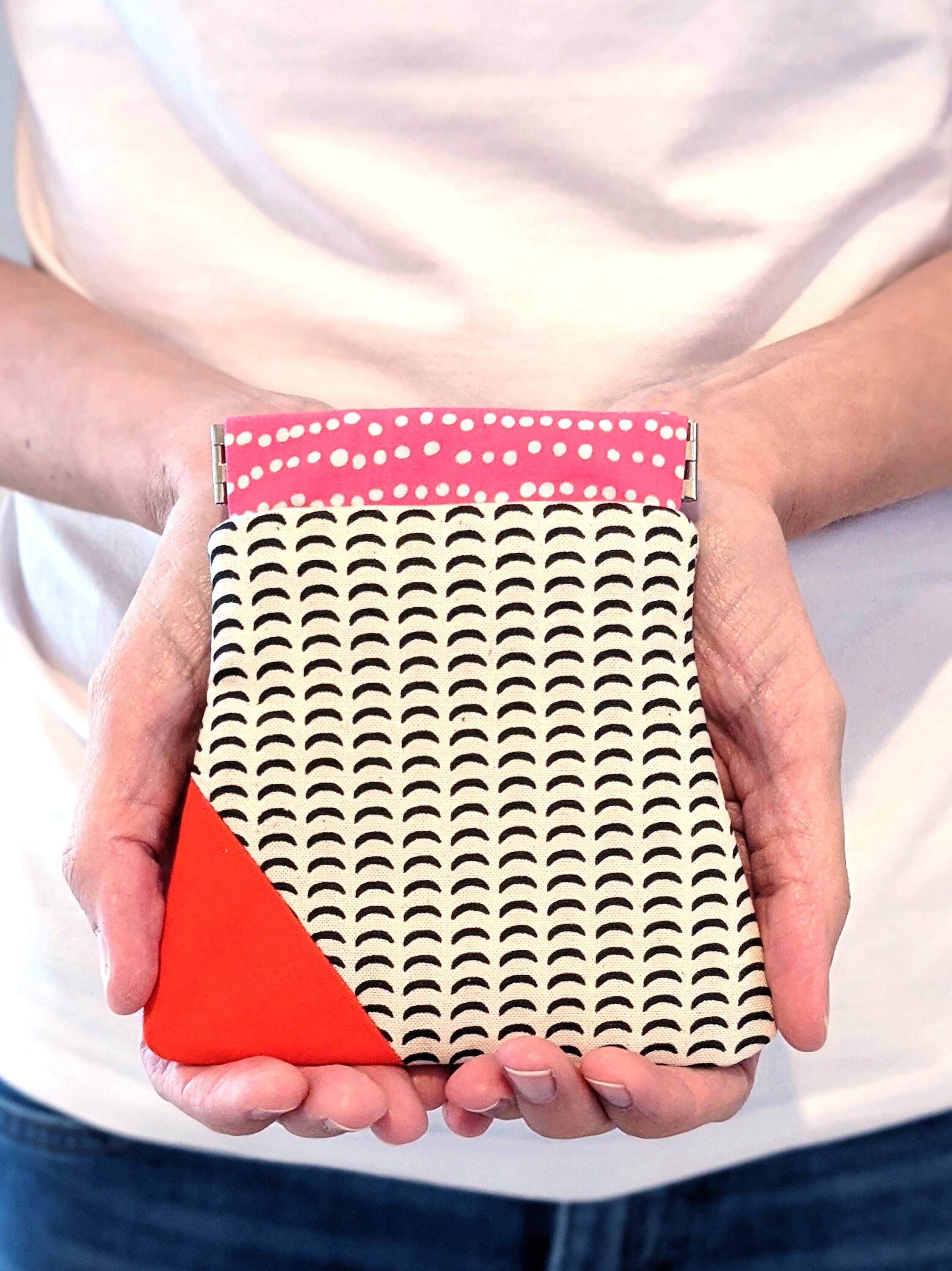 Orange and pink pinch pouch - small pink and orange wallet - credit ...