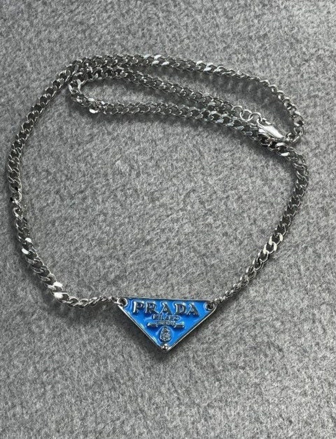 Vintage Prada Gold Plated Triangle Shape Blue Pendant Necklace, Retro ...