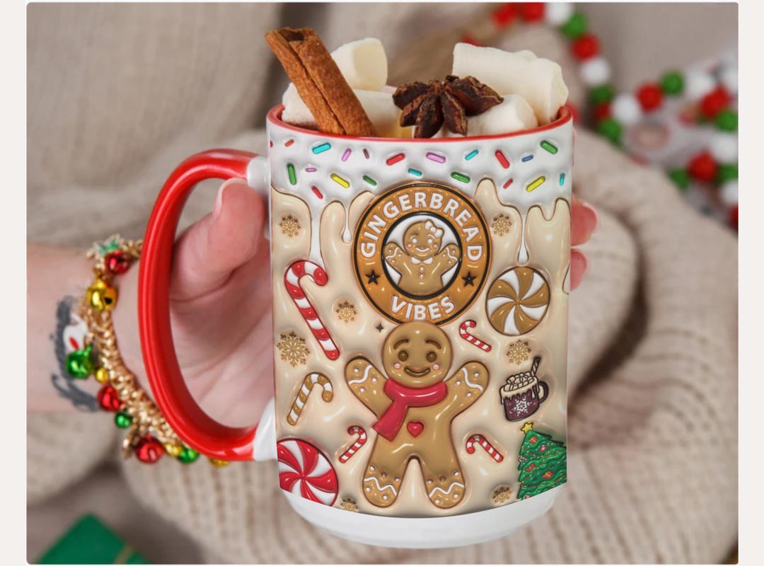 Gingerbread Vibes Christmas 3D Inflated Effect Printed Coffee Mug ...