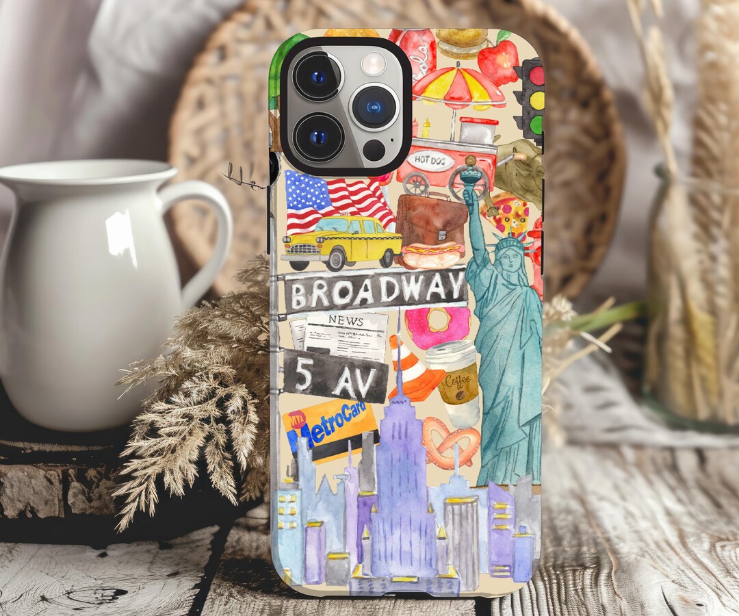Retro Vintage New York City Watercolor Collage Phone Case, NYC Phone ...