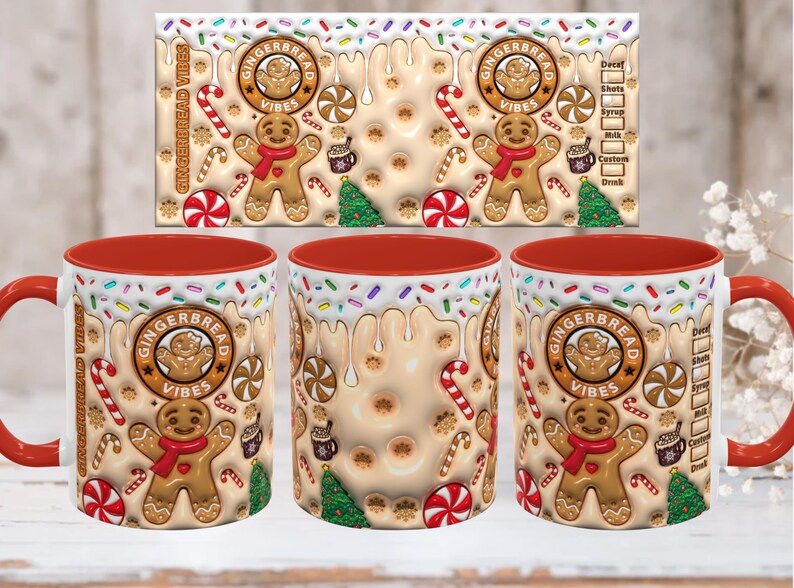 Gingerbread Vibes Christmas 3D Inflated Effect Printed Coffee Mug ...