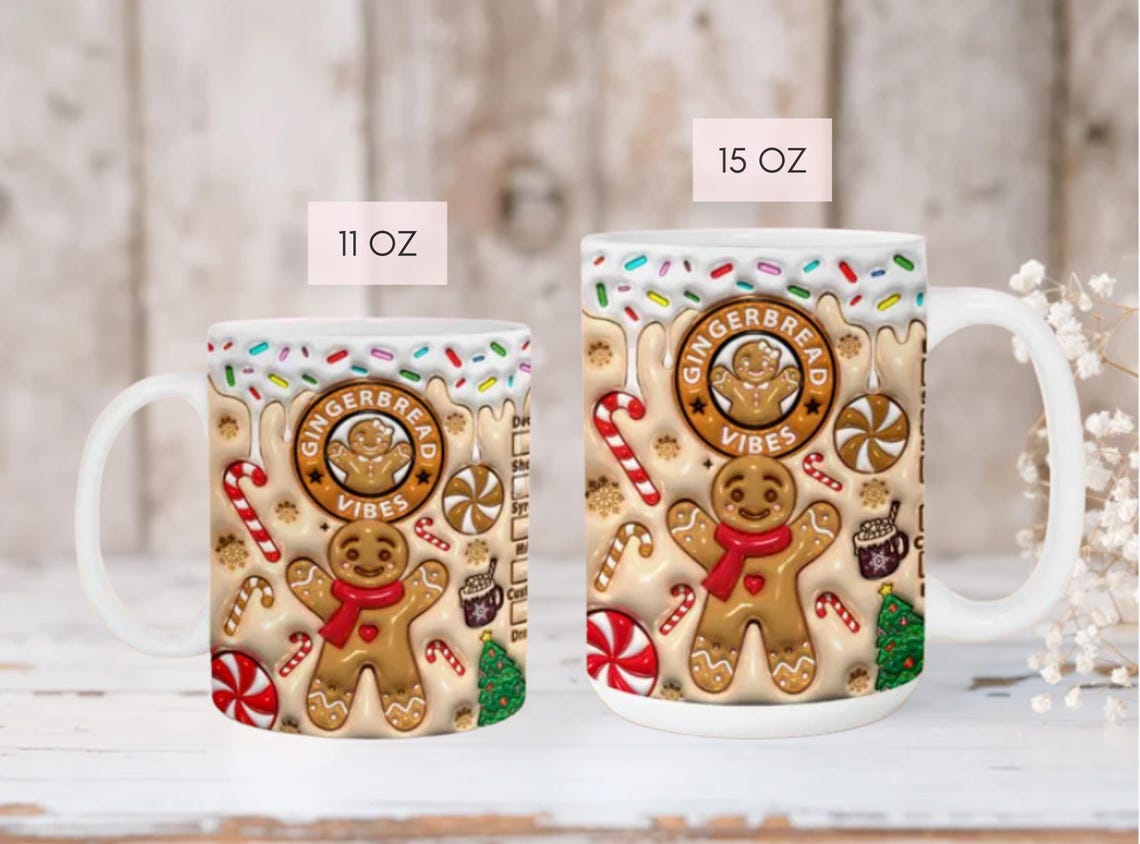 Gingerbread Vibes Christmas 3D Inflated Effect Printed Coffee Mug ...