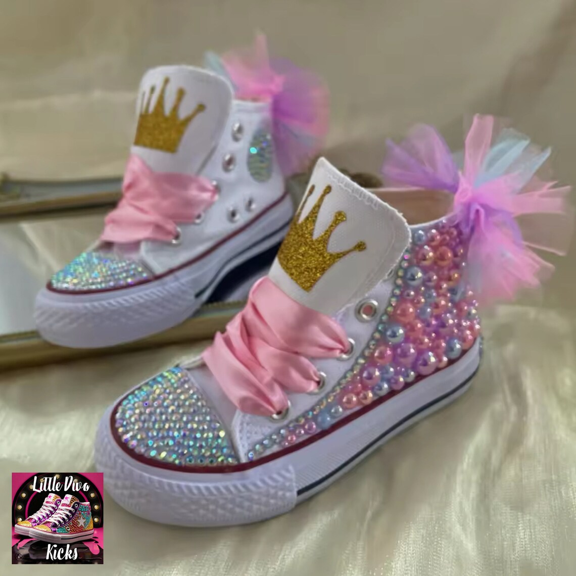 Girls High Top Princess Canvas Sneakers, Pink Laces, Rainbow ...