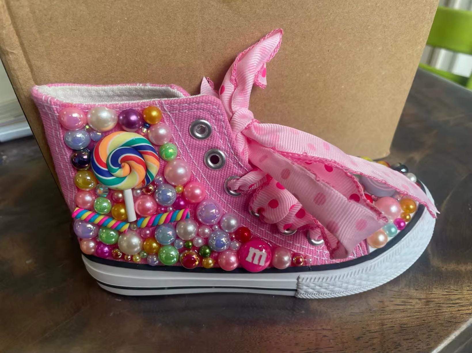 Girls High Top Canvas Sneakers Custom Candy Design Pink Laces Pink and ...