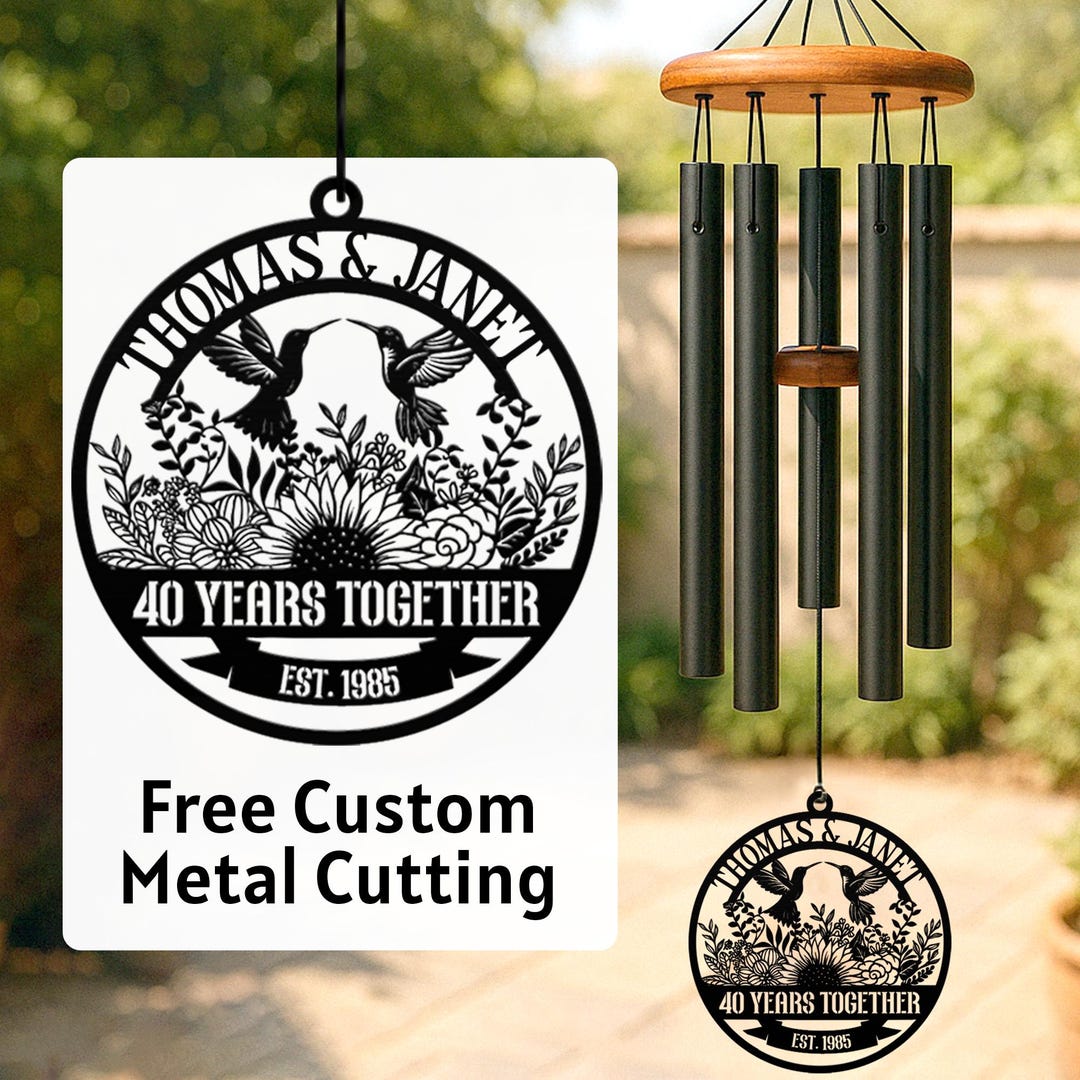 Couple Anniversary Wind Chime, Custom Engraved Romantic Gift, Wedding ...