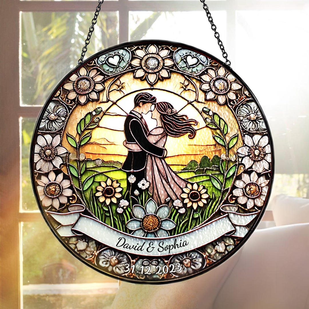 Personalized Stained Glass Wedding Ornament – Elegant Handmade ...