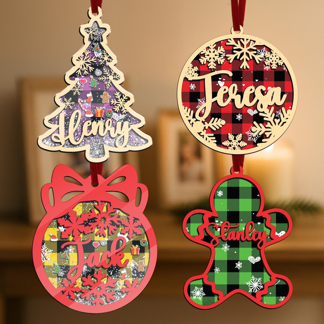 Personalized Wooden Name Ornaments, Custom Christmas Bauble Tags, Laser ...
