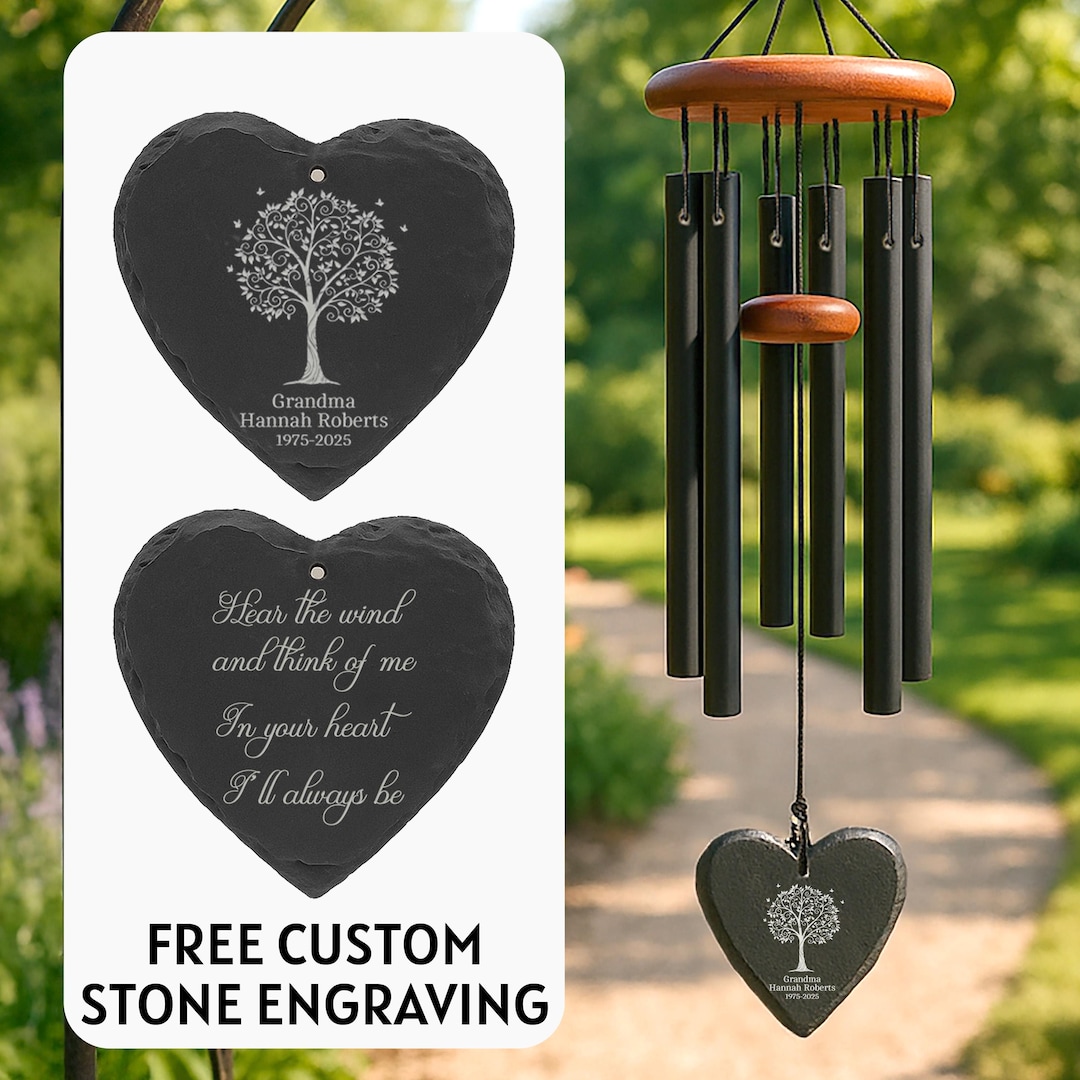 Custom Memorial Wind Chime With Stone Sail, Personalized Tribute ...