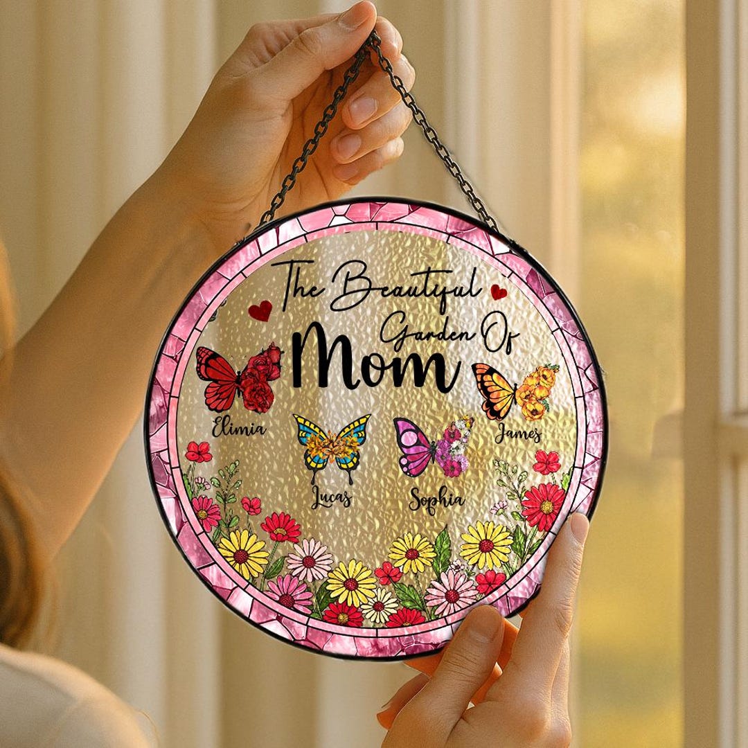 Personalized Stained Glass Mom Suncatcher With Butterfly Custom Family ...