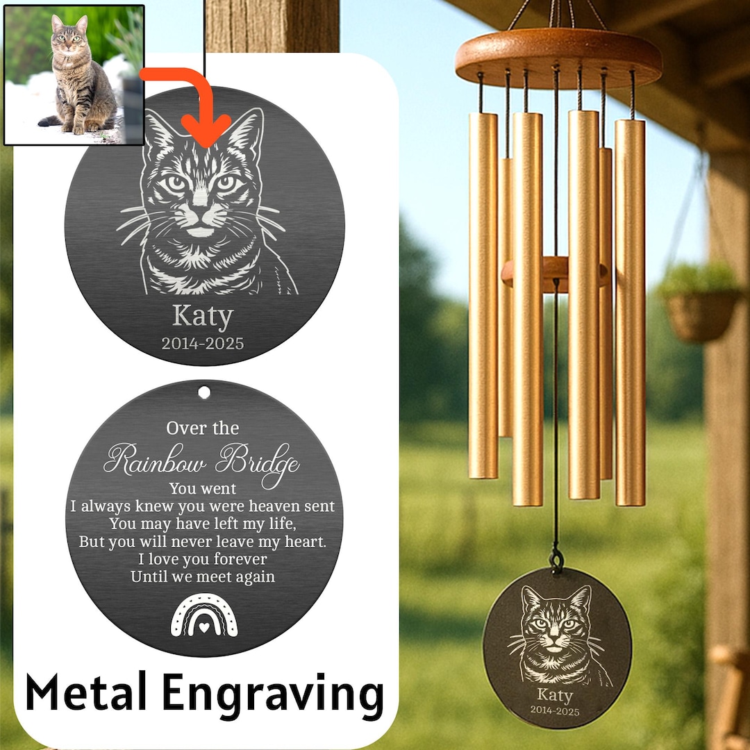 Personalized Pet Memorial Wind Chime With Custom Engraving, Dog or Cat ...