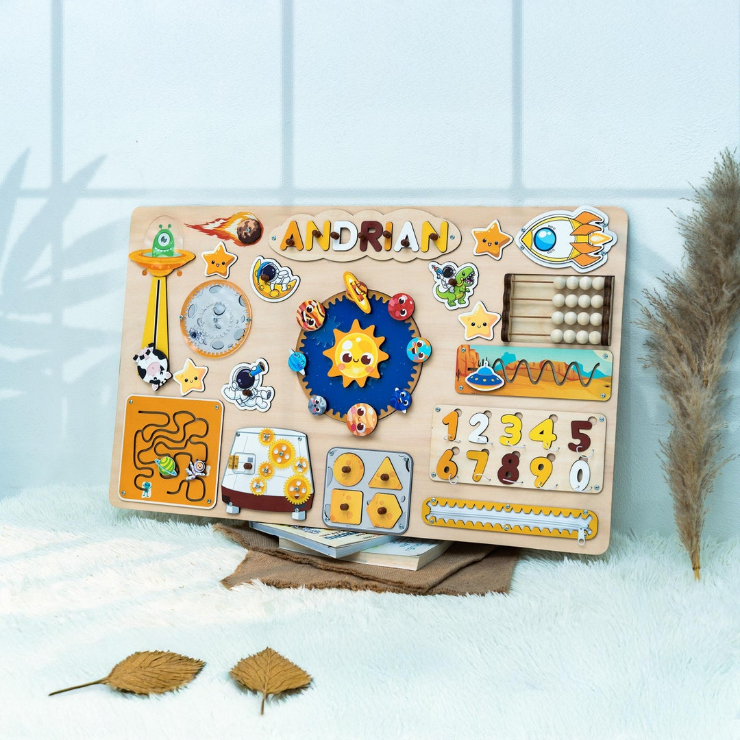 BIG SIZE Busy Board With Planets Busy Puzzle Name, Montessori Toys ...