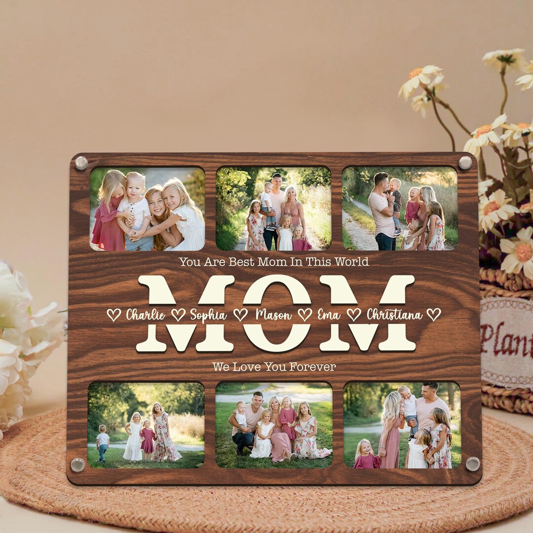 Custom Wooden Photo Plaque for Mom – Personalized Family Name Frame ...